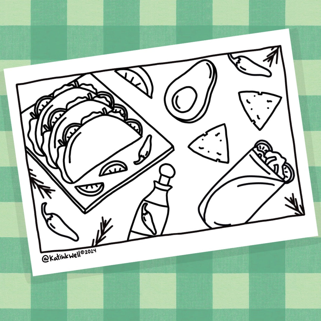 Mexican Food Coloring Page - Digital Download – Katinkwell